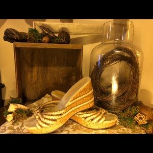 Shoes | Braided Cream Cork Platform Wedge Slides | Poshmark
